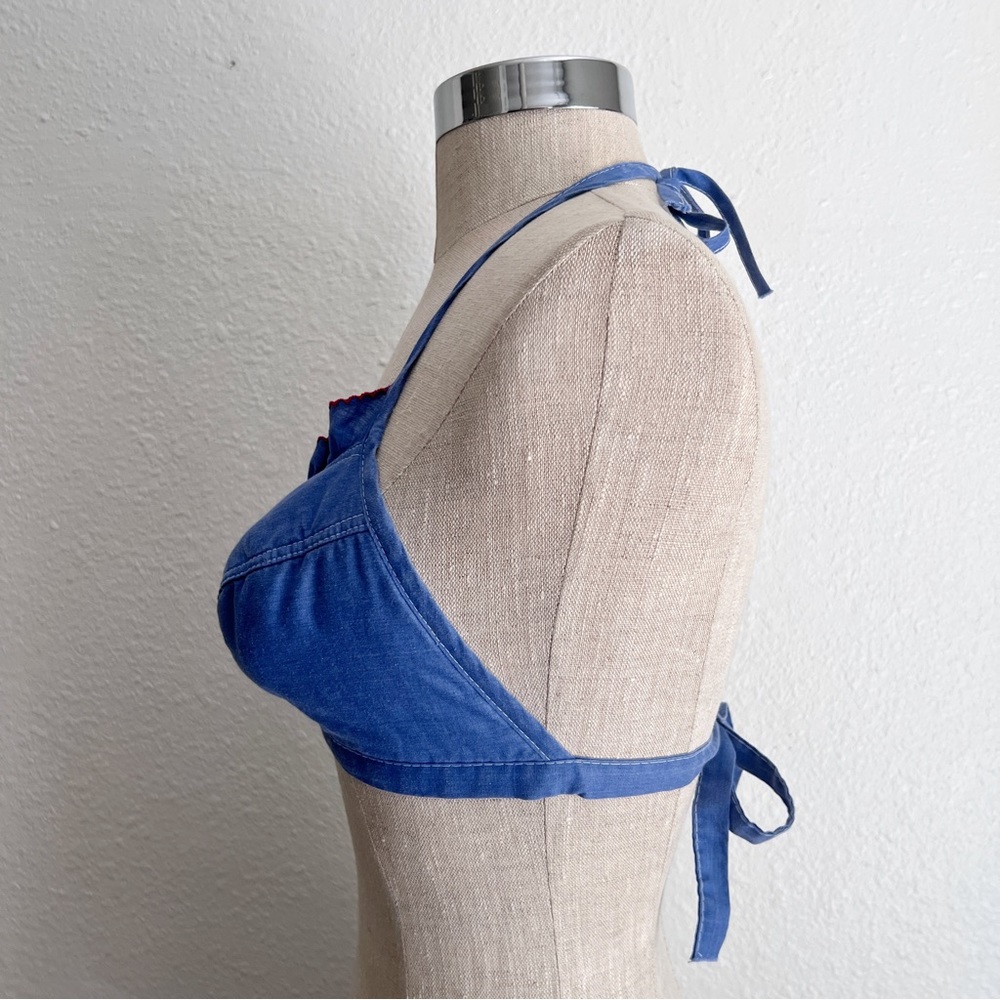 1960s Vintage Halter Ruffle Blue Bikini Top 1970s Siz… - Gem